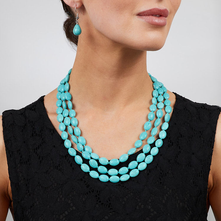 Three-strand Turquoise Gemstone Beaded Necklace for Women – TreasureBay