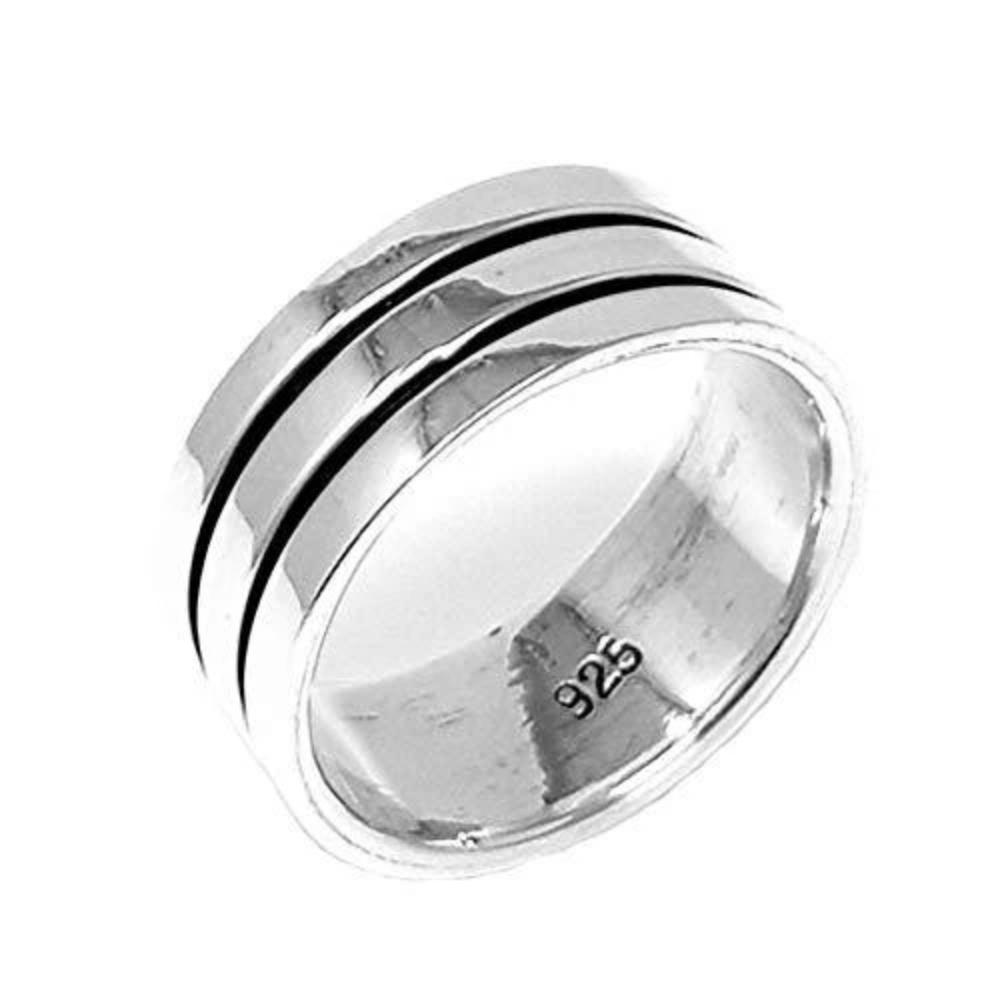 Classic Mens Womens 8mm Sterling Silver Ring Double Lines | TreasureBay