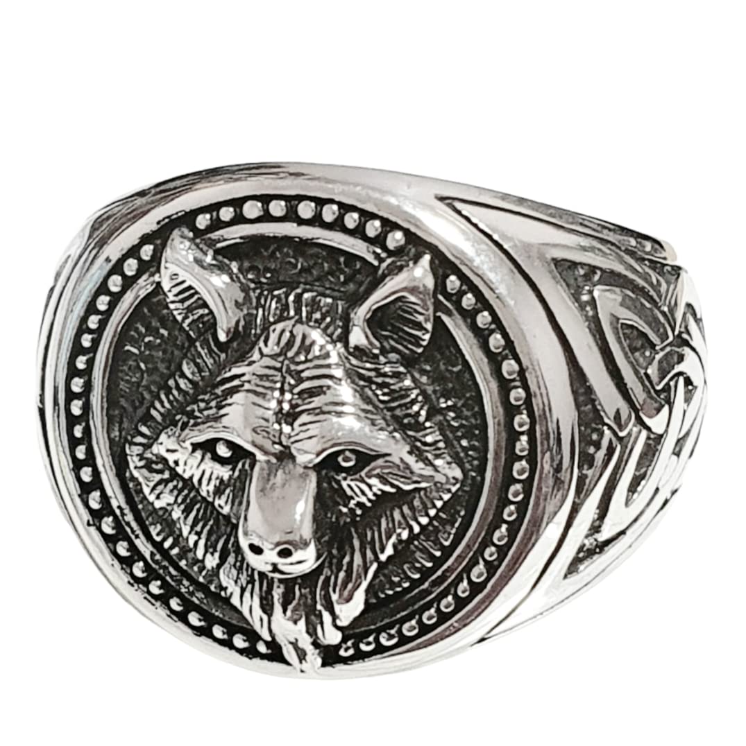 Nordic Viking Wolf Head Ring 925 Sterling Silver | TreasureBay